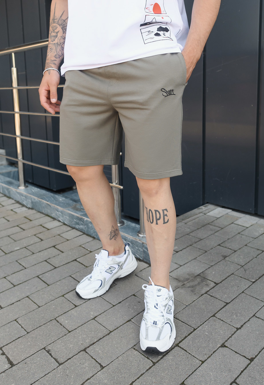 Шорти чоловічі Staff gray olive logo сіро-оливкового кольору літні широкі модні з логотипом ...