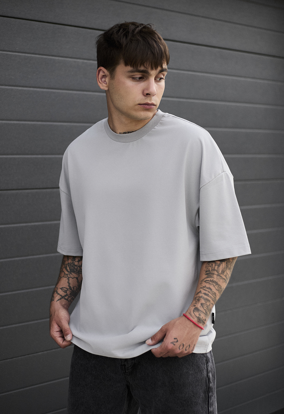 Футболка чоловіча Staff light gray basic oversize світло-сіра однотонна недорога оверсайз базова ...