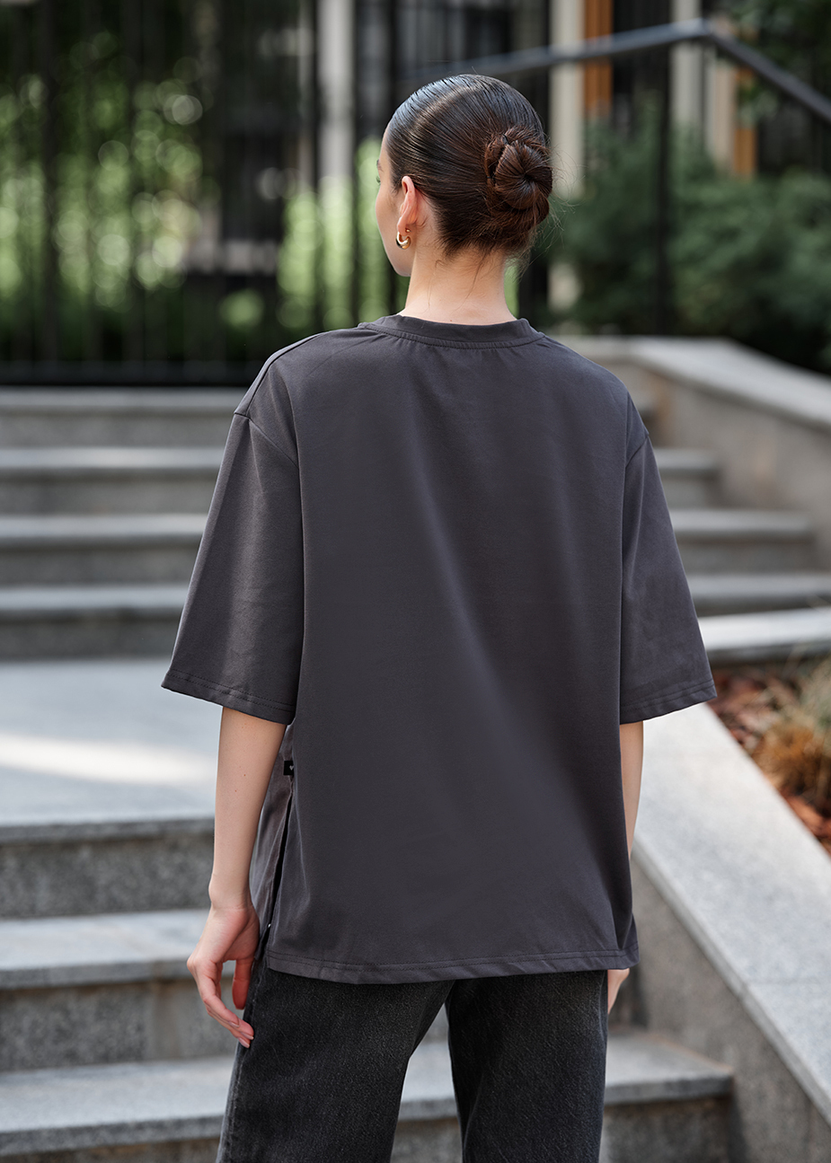 Футболка жіноча Staff nvi dark gray oversize темно-сіра з довгими рукавами оверсайз молодіжна з ...