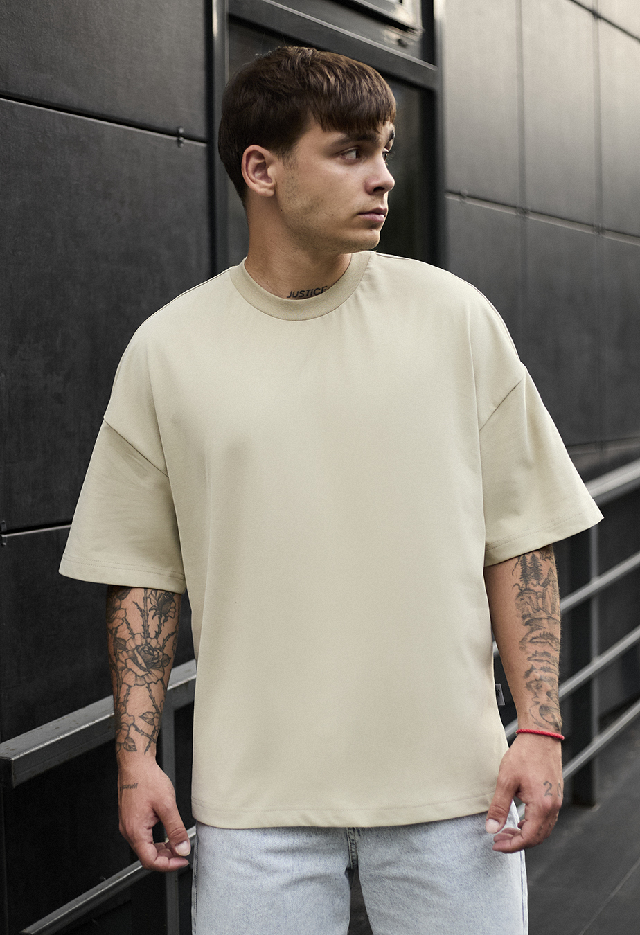 Футболка чоловіча Staff beige basic oversize бежева оверсайз базова модна однотонна ціна