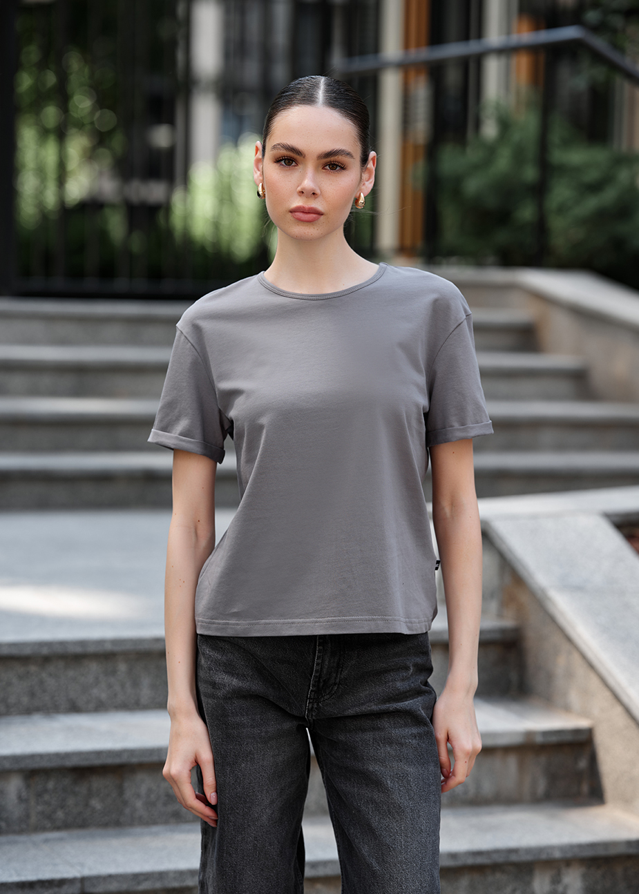 Футболка жіноча Staff gray сіра однотонна для дівчини купити