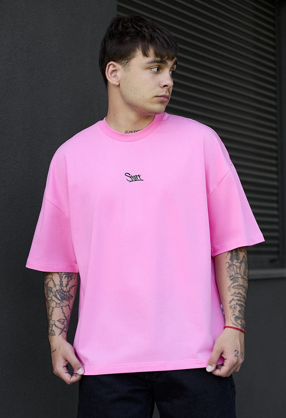 Футболка чоловіча Staff pink logo oversize рожева з логотипом оверсайз ...