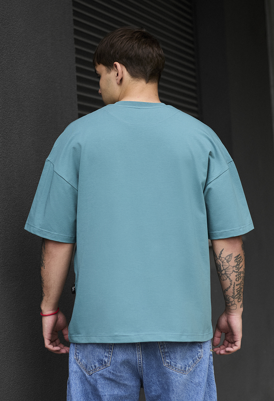 Футболка чоловіча Staff turquoise oversize бірюзового кольору молодіжна оверсайз однотонна купити