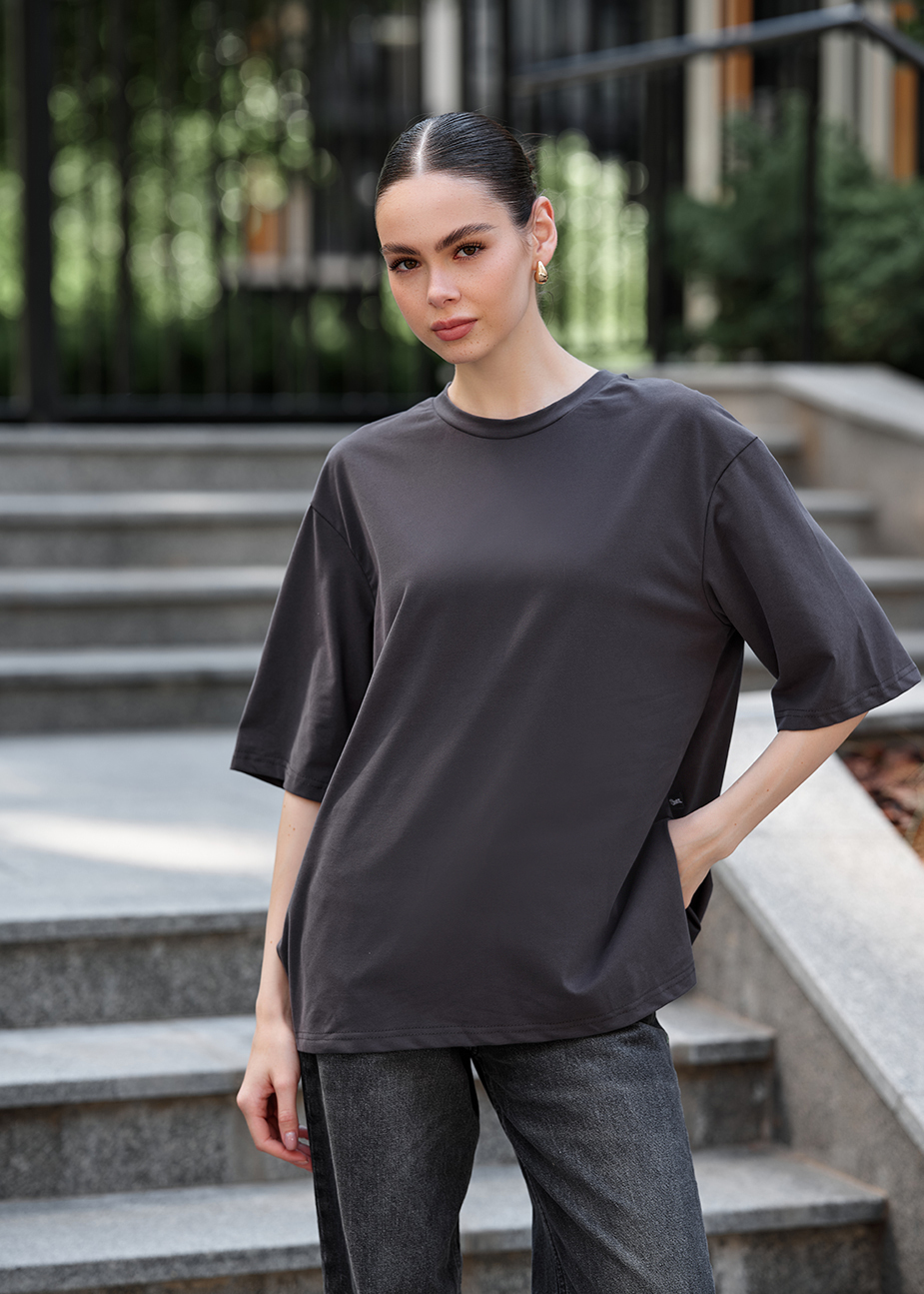 Футболка жіноча Staff nvi dark gray oversize темно-сіра з довгими рукавами оверсайз молодіжна з ...