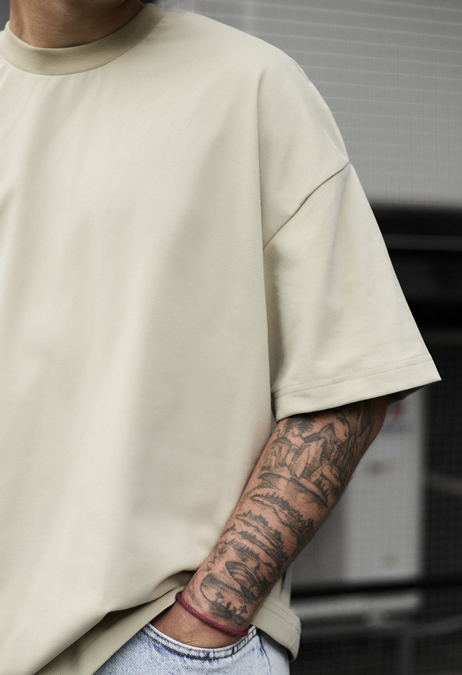 Футболка чоловіча Staff beige basic oversize бежева оверсайз базова модна однотонна ціна