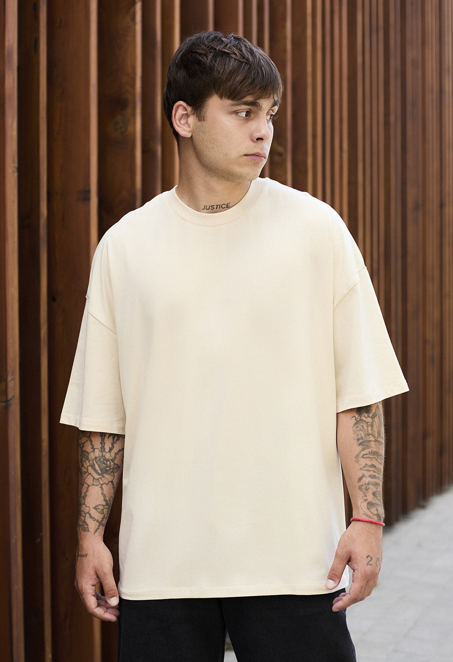 Футболка чоловіча Staff milk basic oversize молочного кольору базова для хлопця однотонна ...