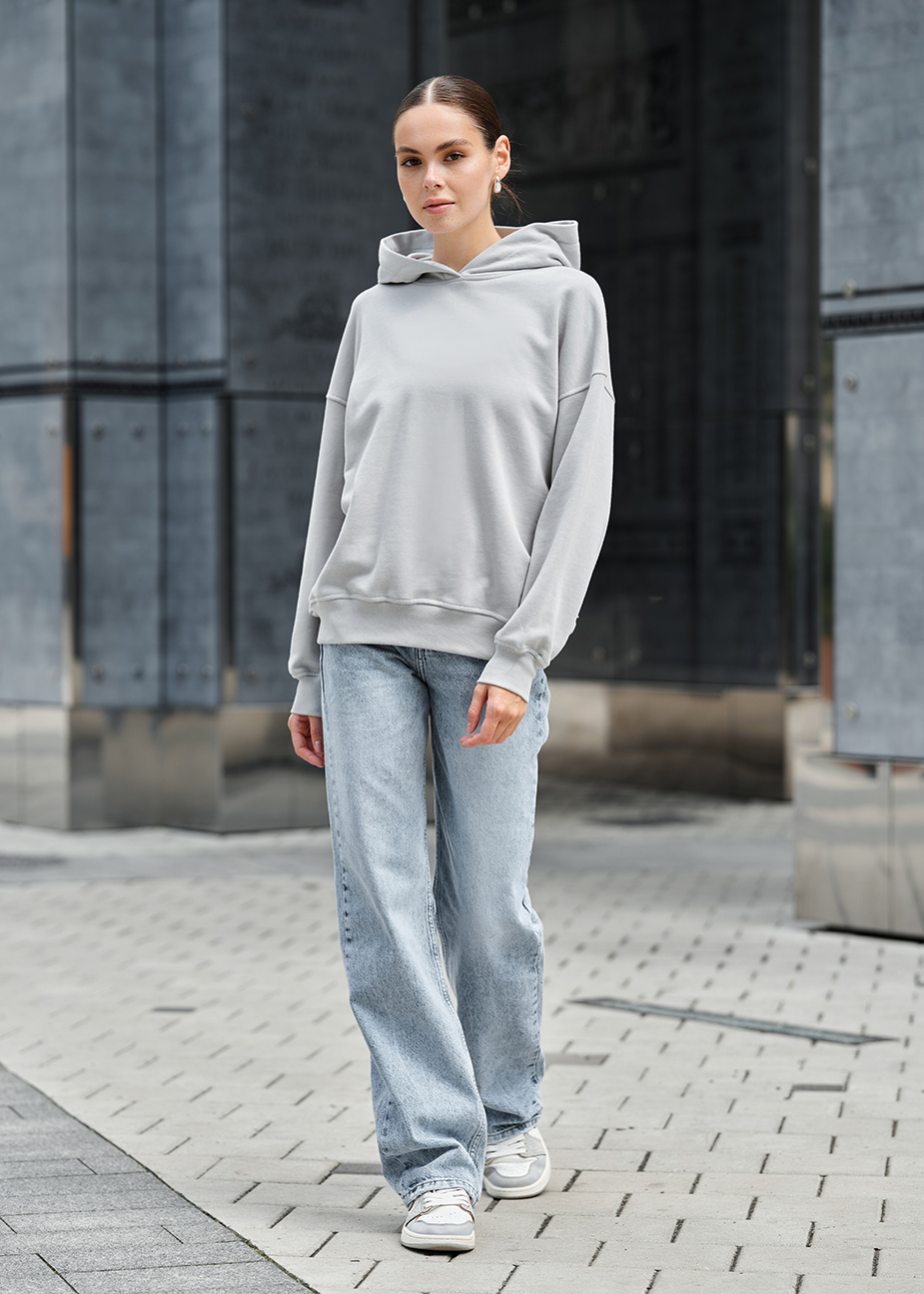 Толстовка жіноча Staff re light gray oversize світло-сіра бавовняна однотонна оверсайз для жінки ...