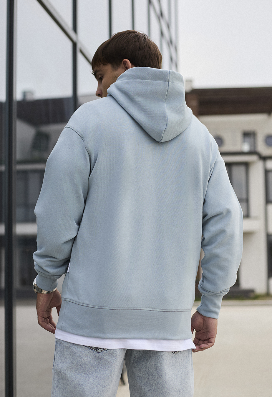 Худі чоловіче Staff light blue oversize світло-синє брендове оверсайз однотонне бавовняне ціна