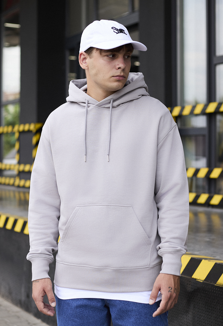 Худі чоловіче Staff light gray oversize світло-сіре бавовняне однотонне оверсайз модне купити