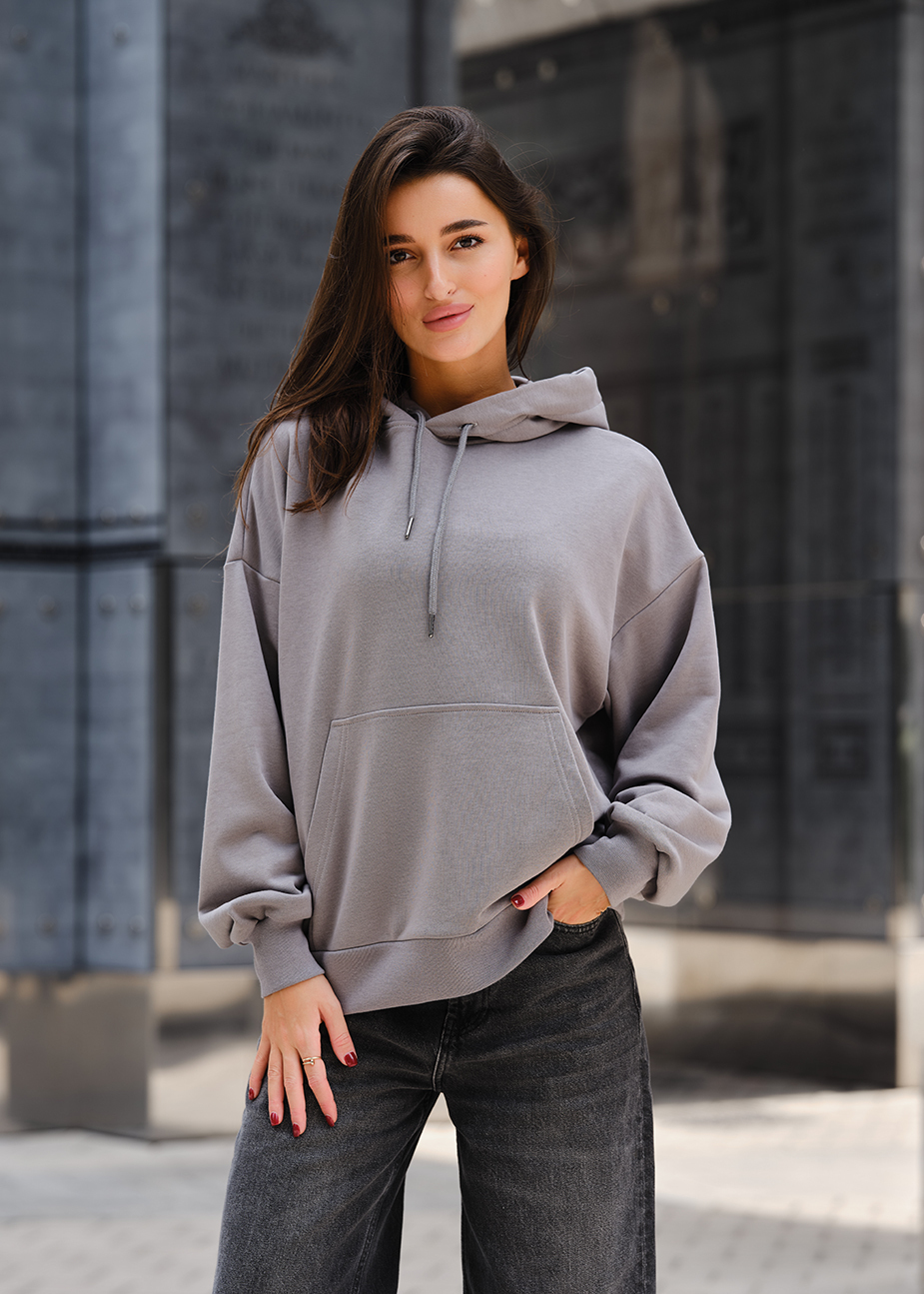 Толстовка жіноча Staff gray oversize сіра бавовняна брендова однотонна оверсайз ціна