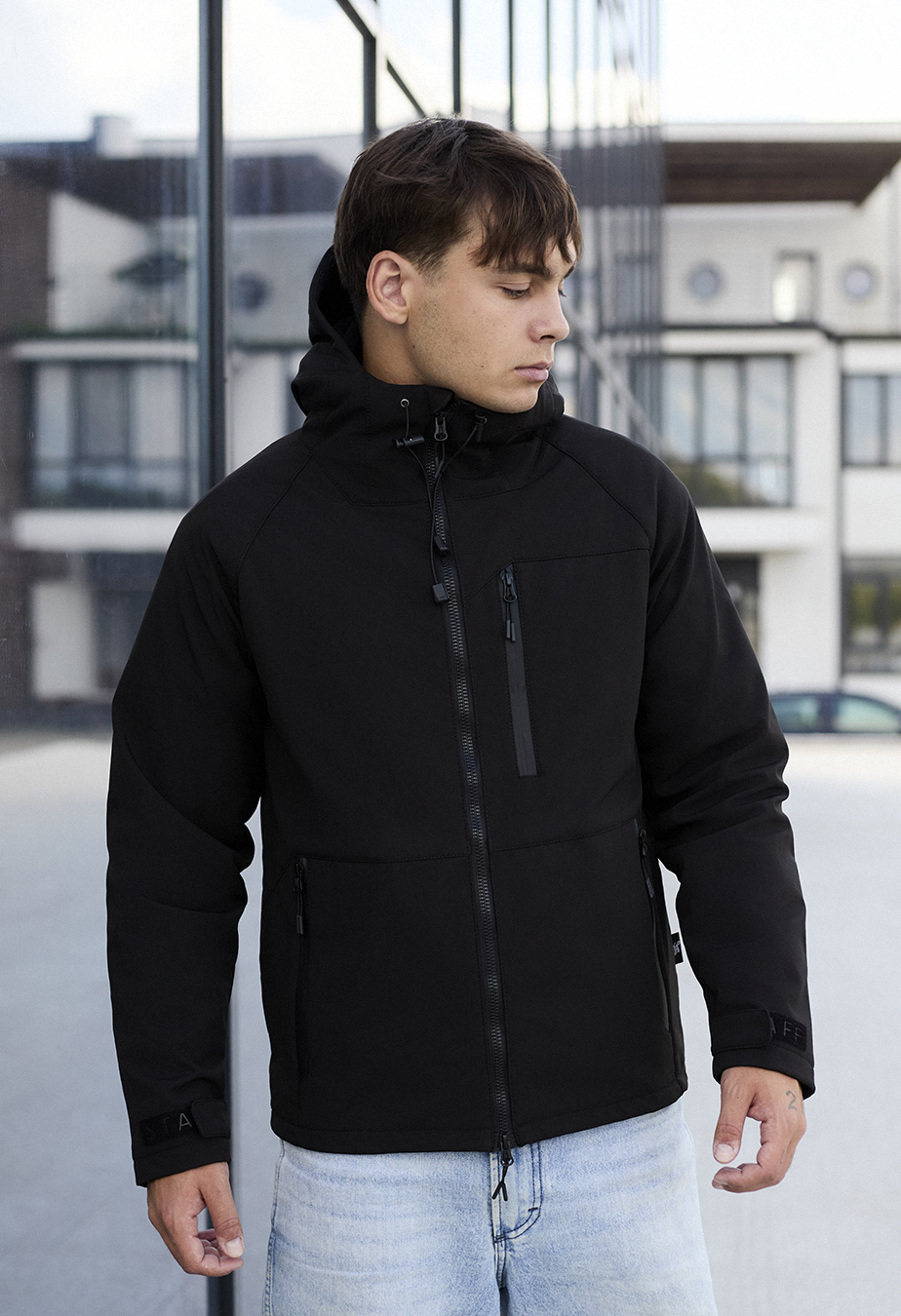 Чоловіча куртка Staff soft shell flox black чорна з логотипом весна-осінь для хлопця легка з ...