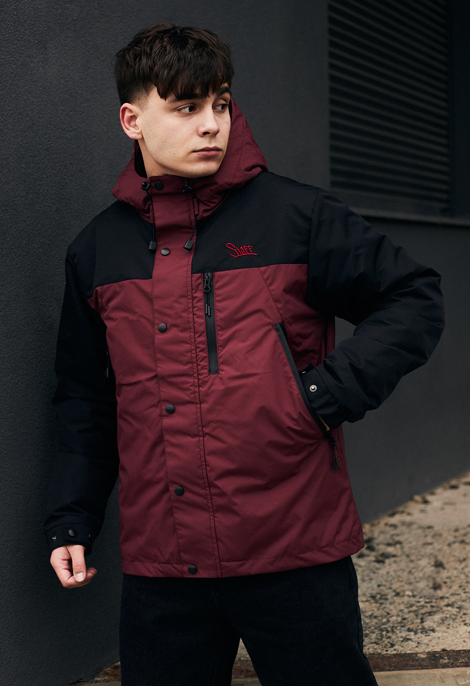 Чоловіча куртка Staff bordo & black бордово-чорна демісезонна утеплена ...