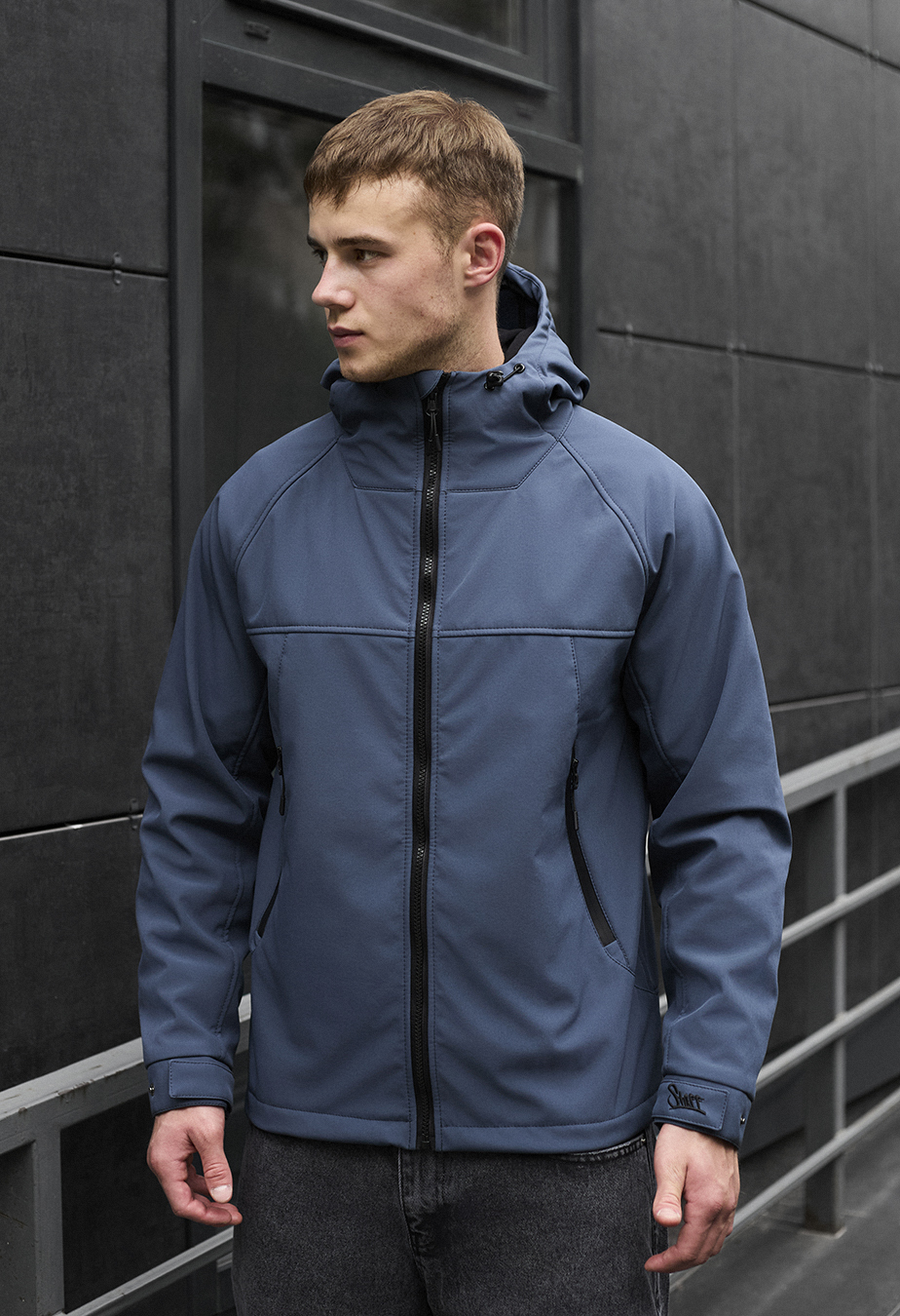 Чоловіча куртка Staff soft shell pu navy темно-синя водонепроникна з капюшоном легка стильна з ...