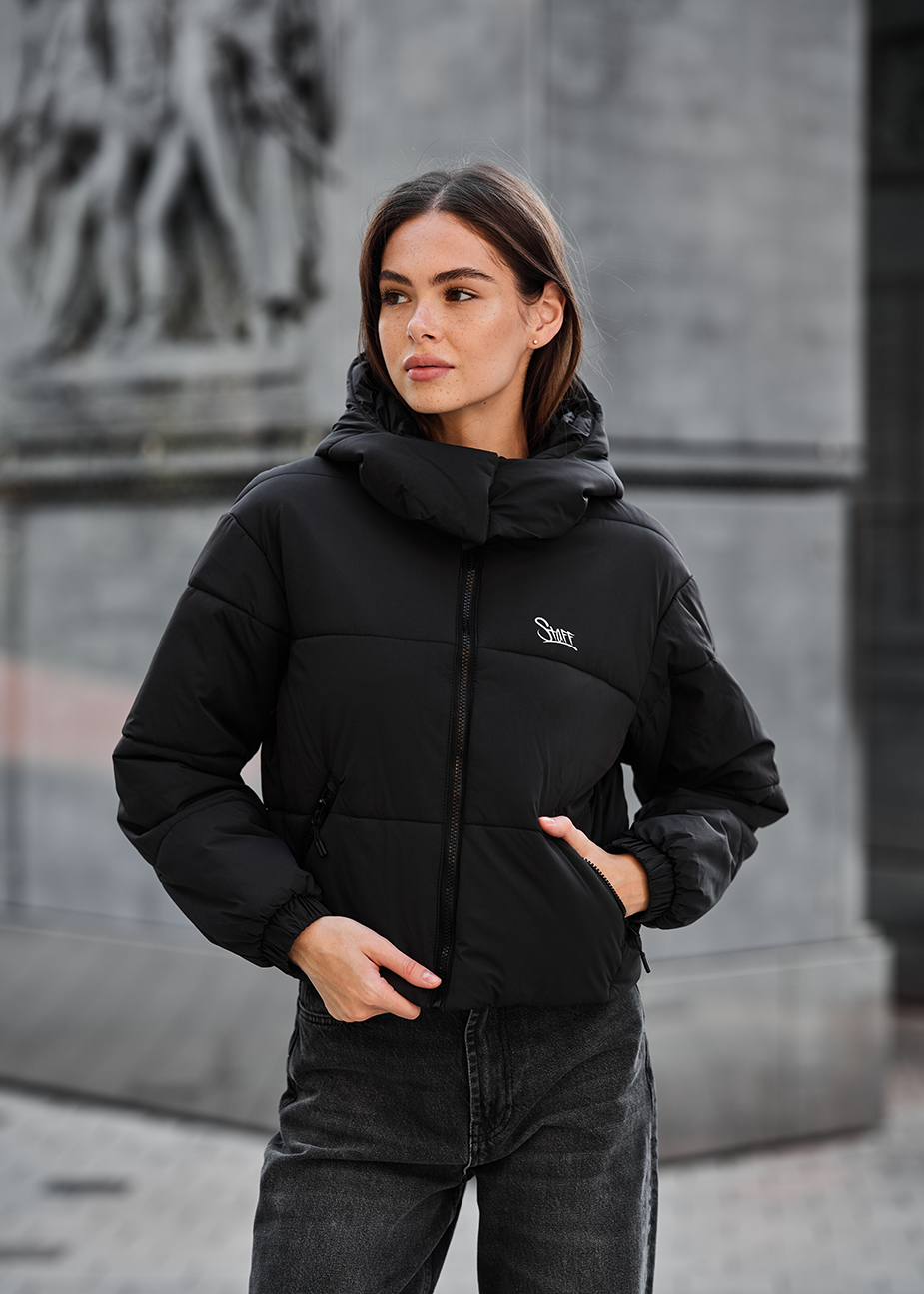 Жіноча куртка Staff be black чорна з логотипом брендова з капюшоном ...