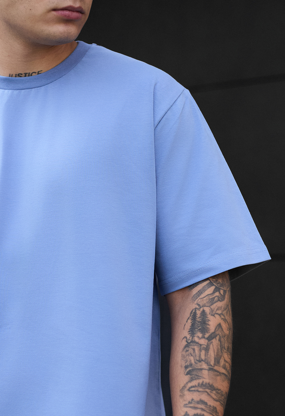 Футболка чоловіча Staff light blue oversize світло-синя оверсайз однотонна модна купити