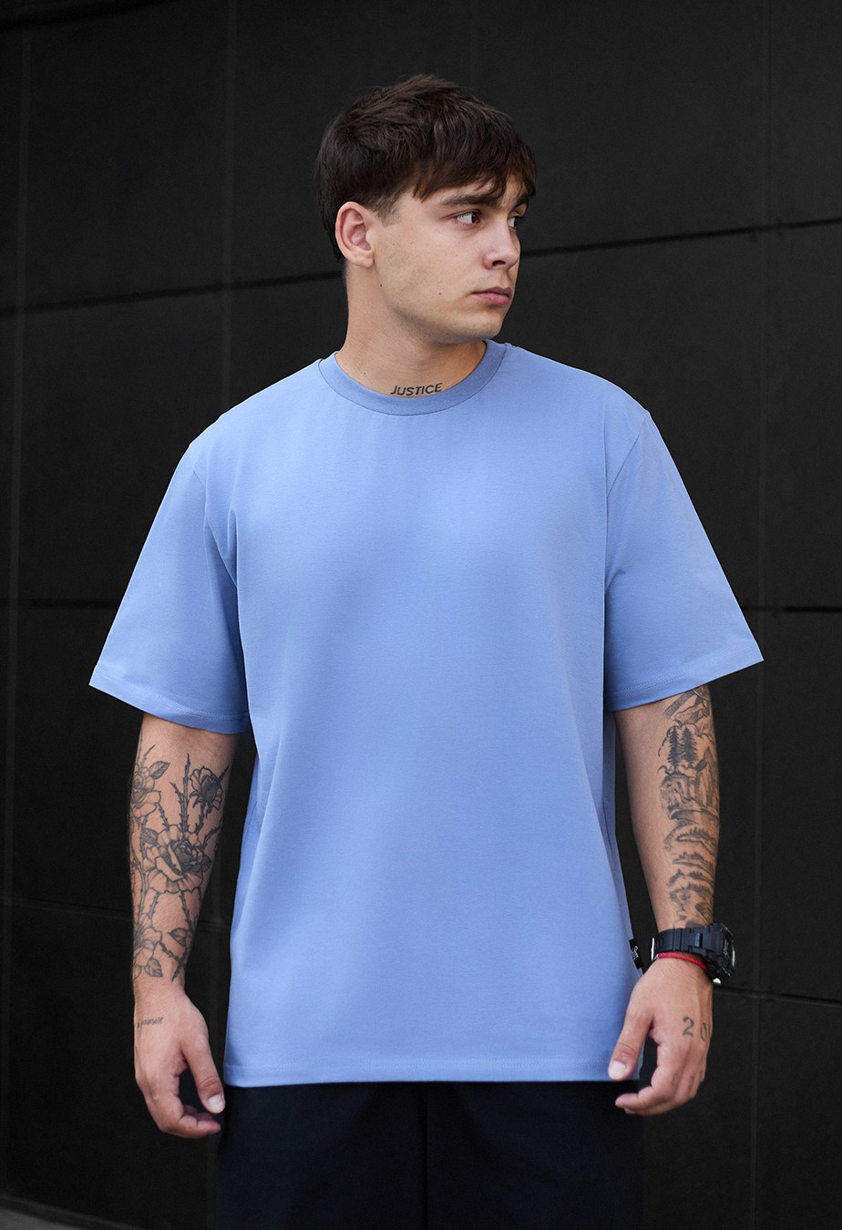Футболка чоловіча Staff light blue oversize світло-синя оверсайз однотонна модна купити