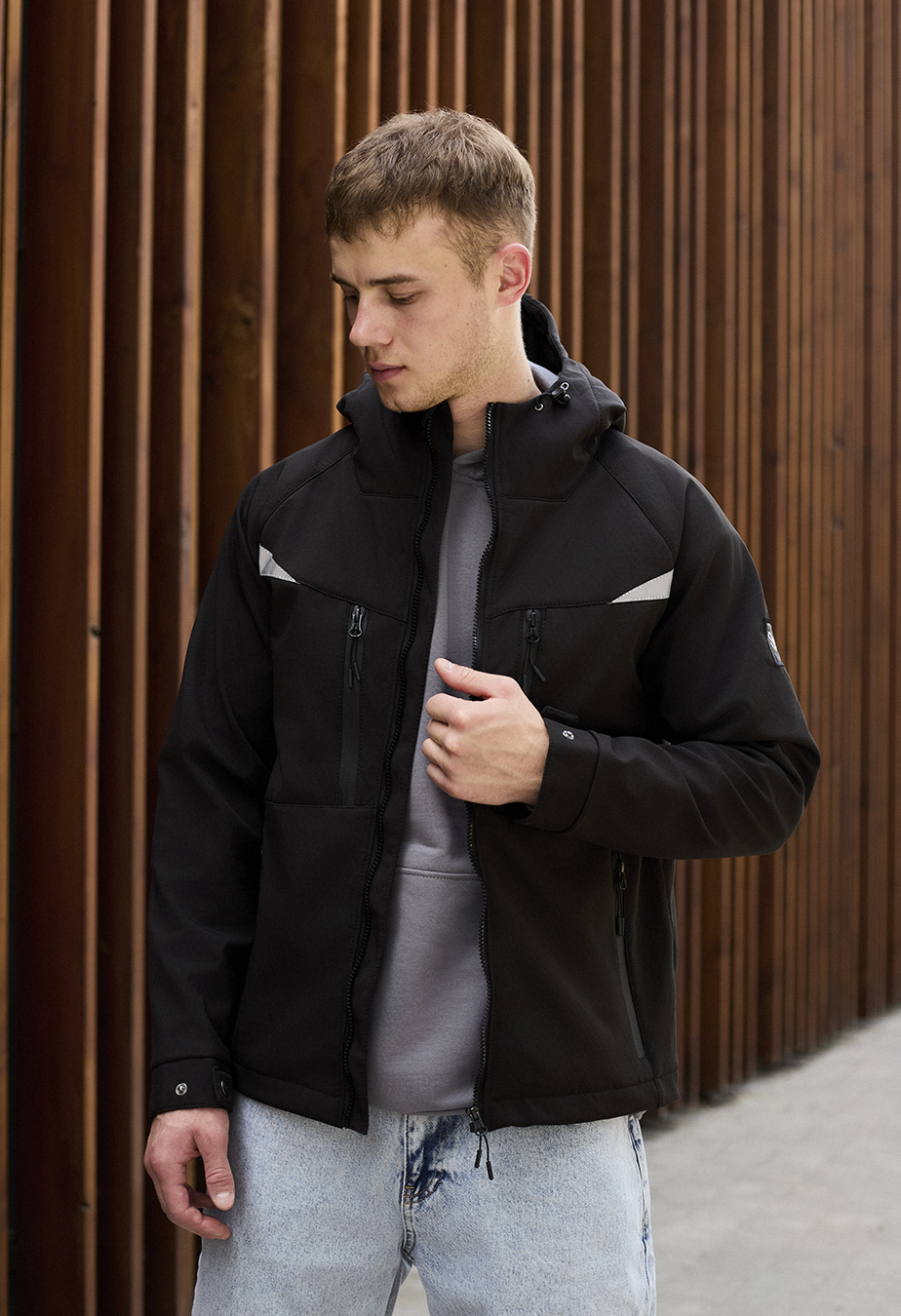 Чоловіча куртка Staff soft shell bu black чорна рефлективна водонепроникна легка для підлітка з ...