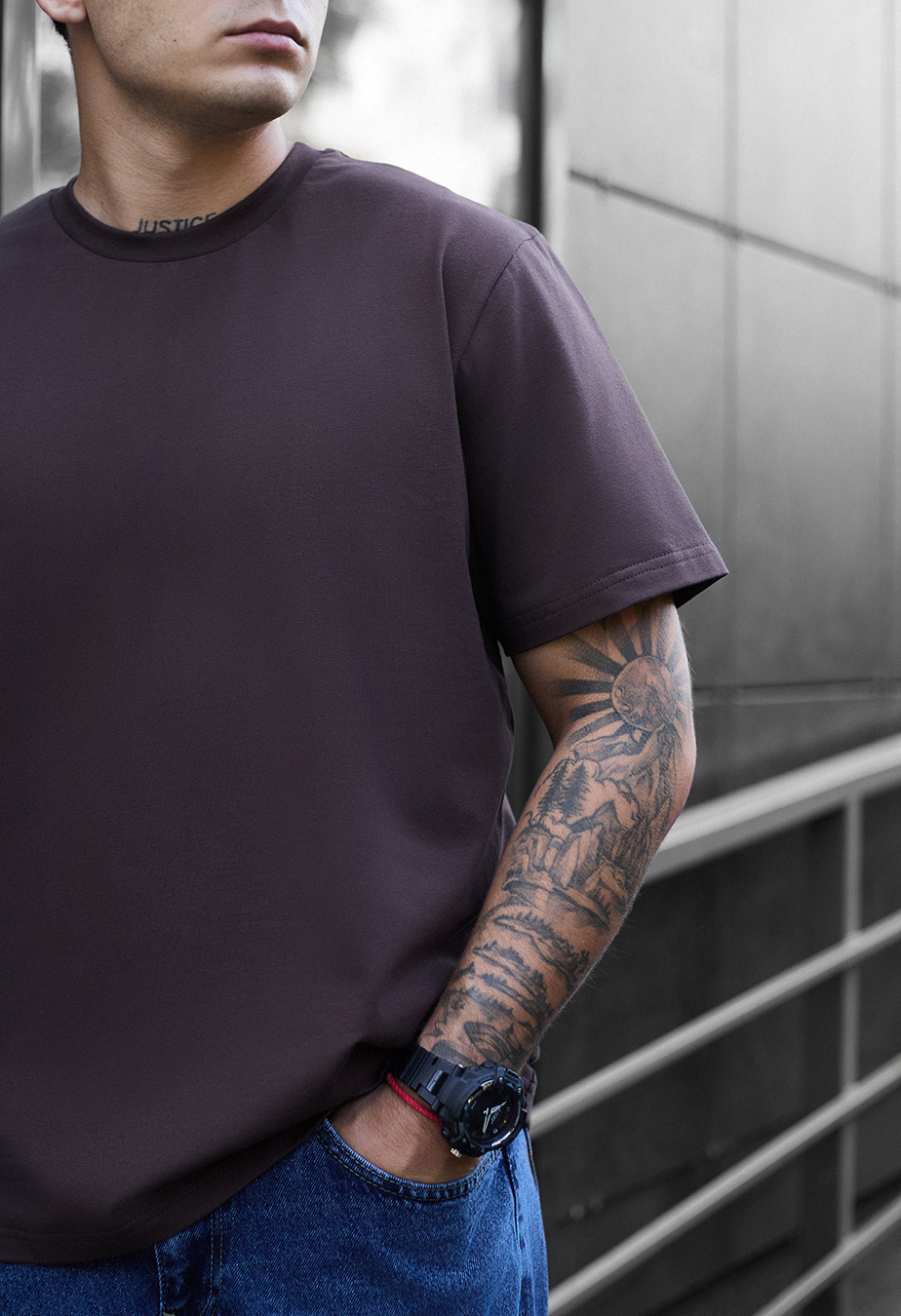 Футболка чоловіча Staff dark brown basic темно-коричнева однотонна базова стильна купити