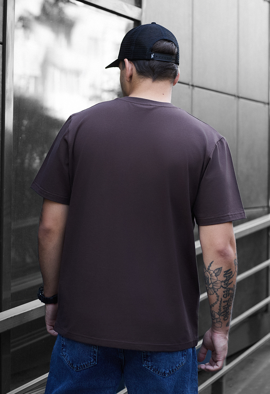 Футболка чоловіча Staff dark brown basic темно-коричнева однотонна базова стильна купити