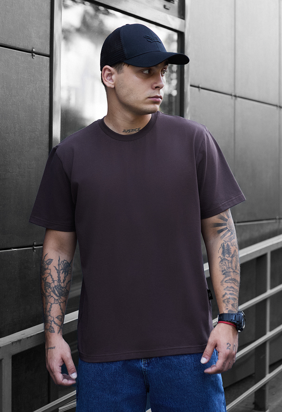 Футболка чоловіча Staff dark brown basic темно-коричнева однотонна базова стильна купити