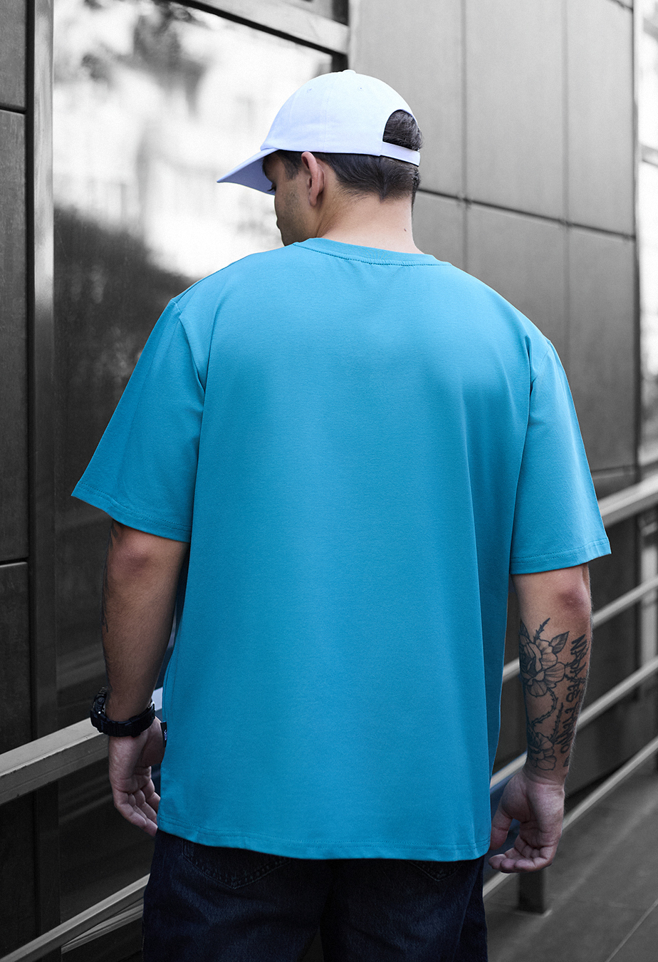 Футболка чоловіча Staff blue turquoise oversize синьо-бірюзового кольору однотонна оверсайз ...