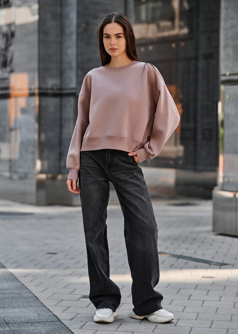 Світшот жіночий Staff h brown oversize fleece коричневий укорочений на флісі для жінки утеплений ...