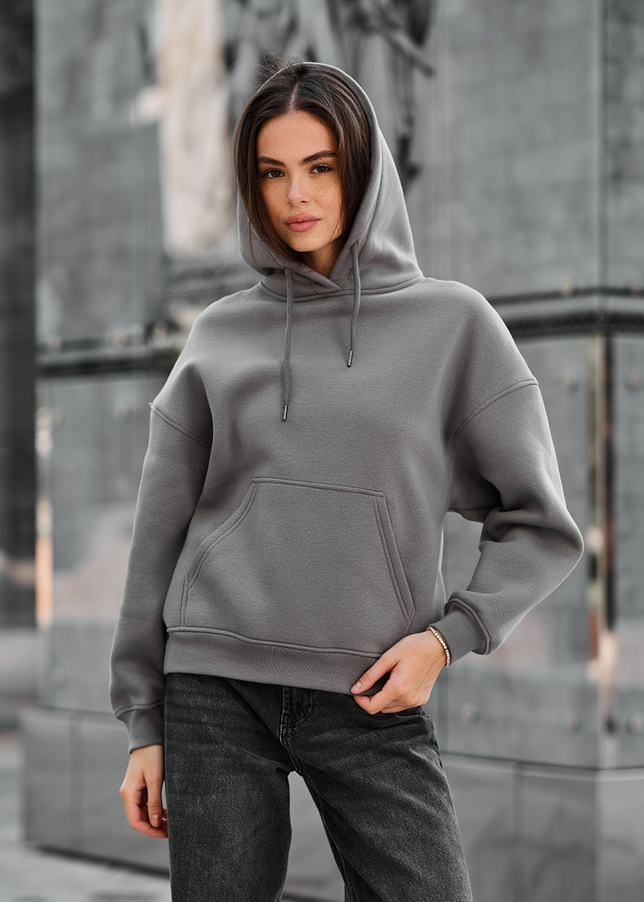 Толстовка жіноча Staff mi gray oversize fleece сіра бавовняна утеплена на флісі брендова ...