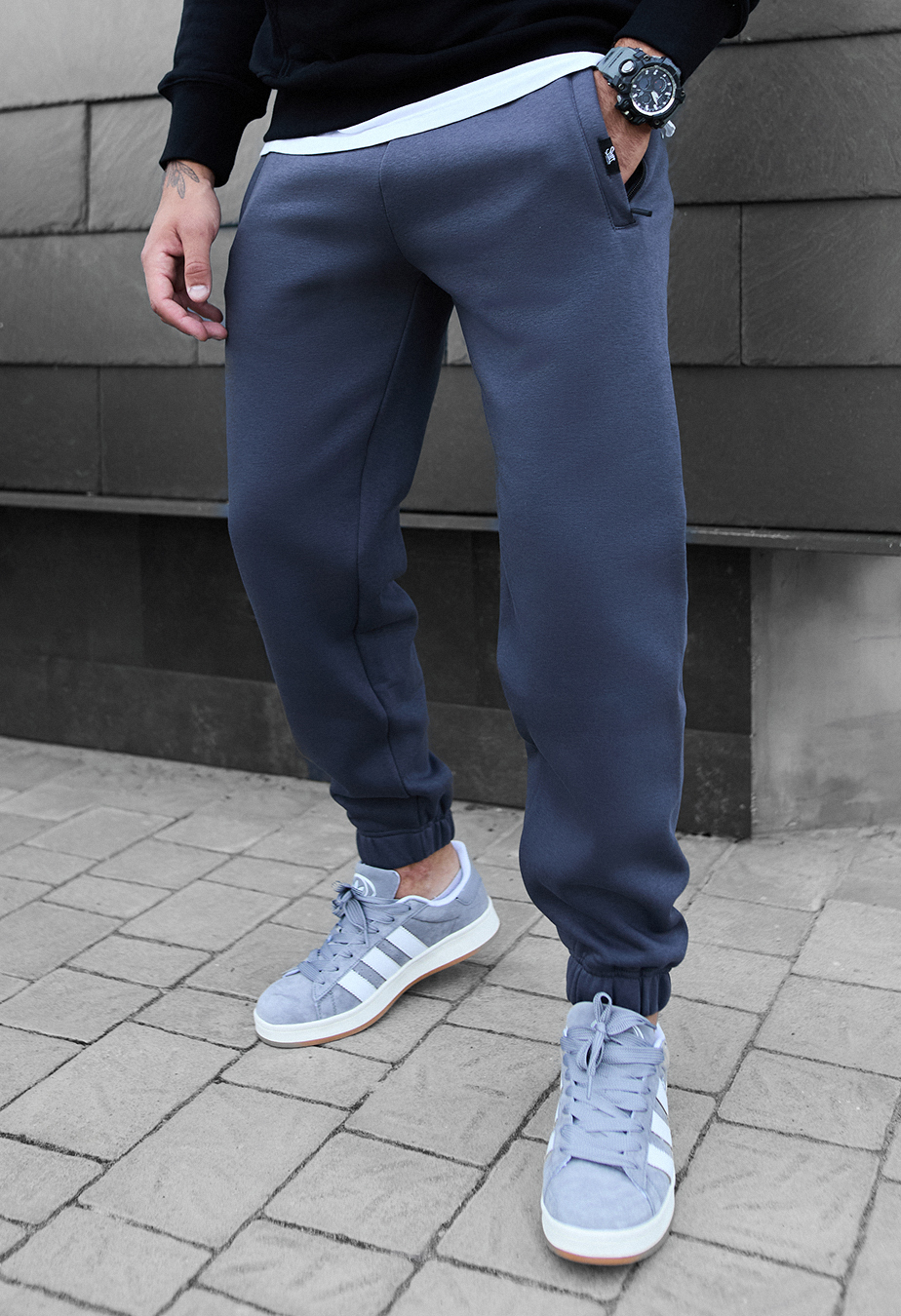 Спортивні штани чоловічі Staff mi gray basic fleece сірі базові теплі однотонні для підлітка на ...