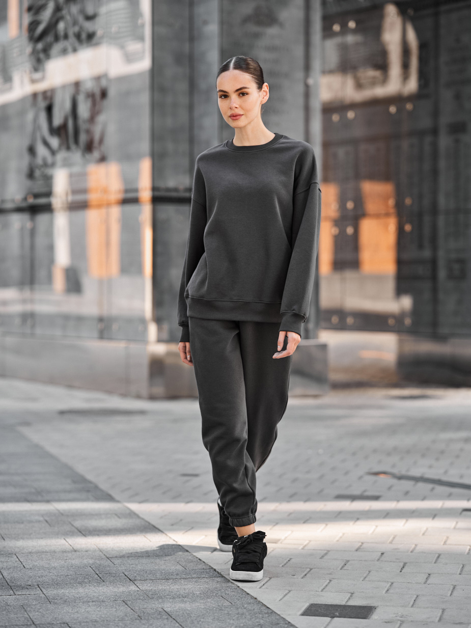 Костюм жіночий спортивний Staff kora dark gray oversize fleece темно-сірий теплий оверсайз для ...