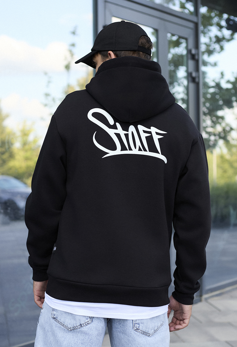 Худі чоловіче Staff black logo oversize fleece чорне з логотипом оверсайз стильне на флісі ...