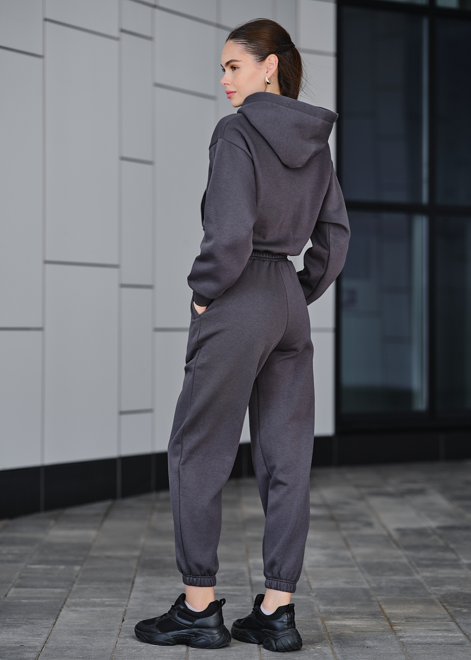 Комбінезон жіночий Staff ср dark gray oversize fleece темно-сірий оверсайз на флісі бавовняний ...