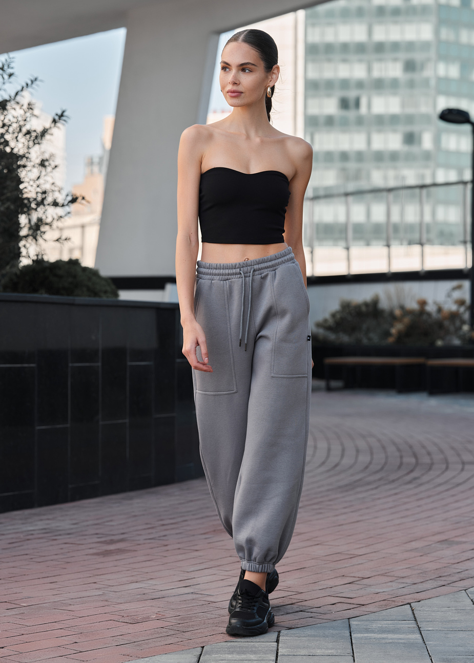 Спортивні штани жіночі Staff lyn gray fleece сірі бавовняні утеплені ...