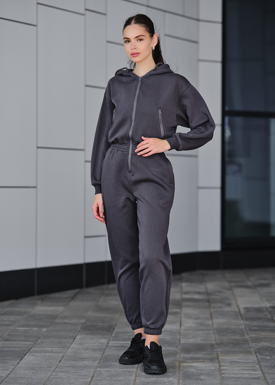 Комбінезон жіночий Staff ср dark gray oversize fleece темно-сірий оверсайз на флісі бавовняний ...