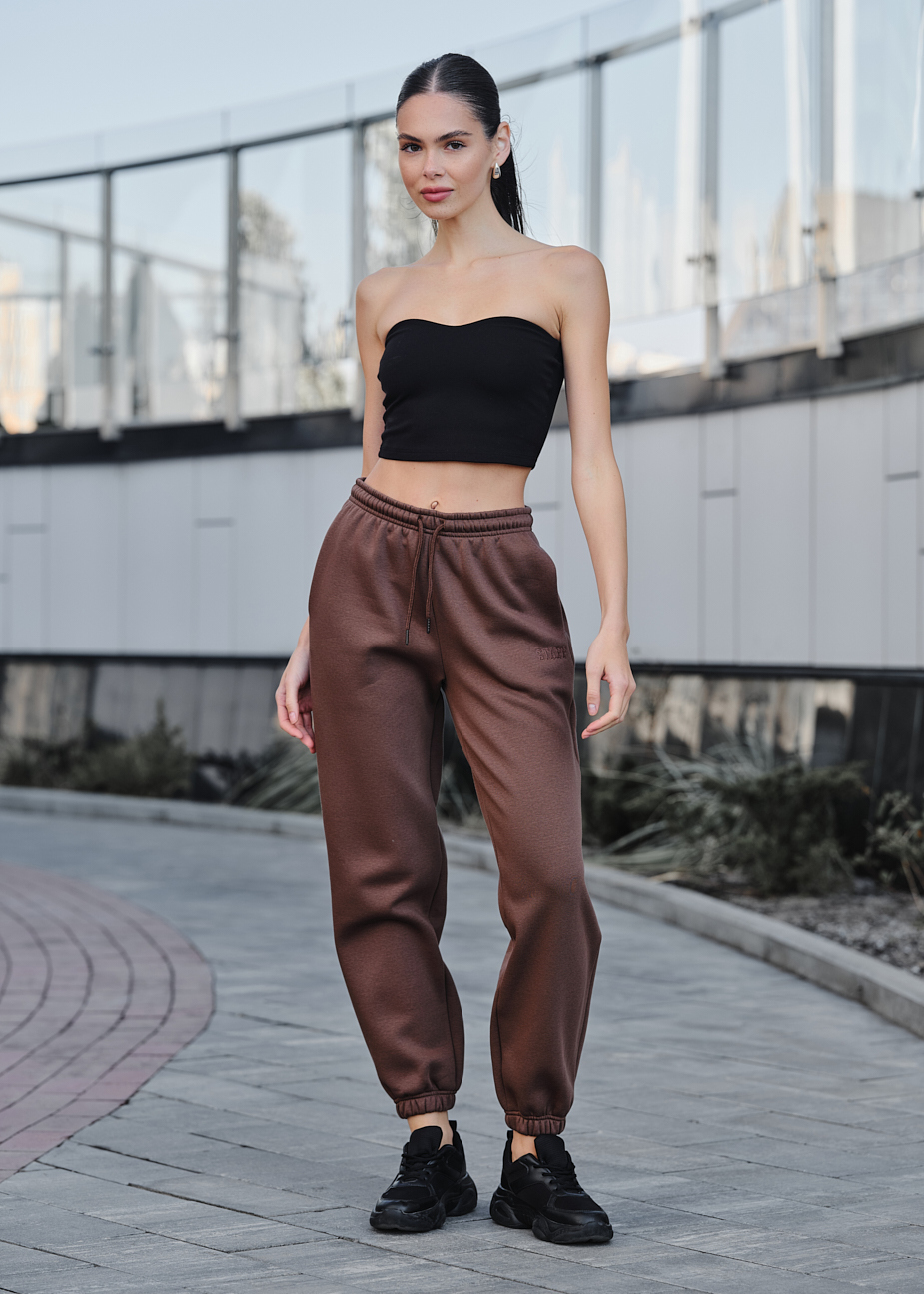 Спортивні штани жіночі Staff nova brown fleece коричневі з логотипом утеплені на флісі для жінки ...