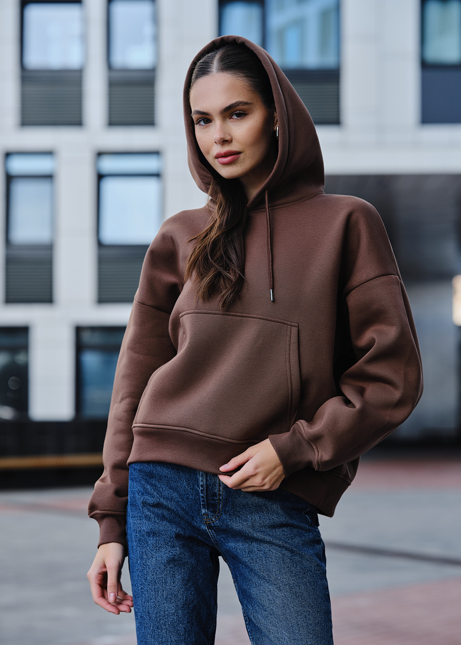 Толстовка жіноча Staff ti brown oversize fleece коричнева утеплена модна однотонна на флісі ...