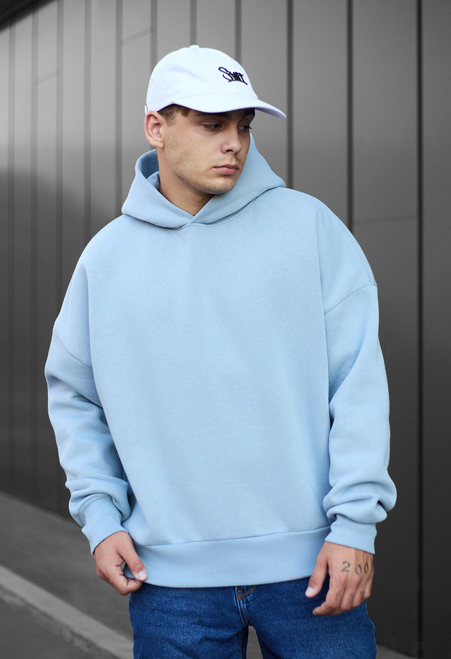 Толстовка чоловіча Staff light blue oversize fleece блакитна утеплена для підлітка на флісі ...