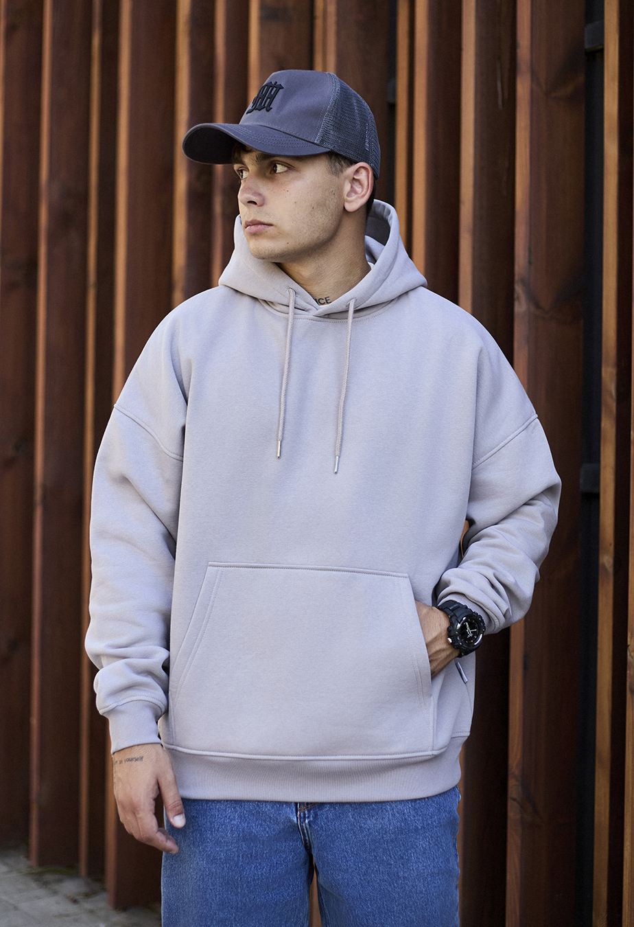 Чоловіче худі Staff light gray oversize fleece світло-сіре утеплене брендове оверсайз однотонне ...