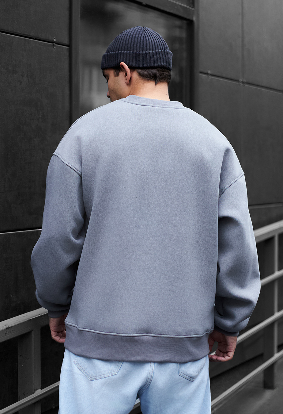 Світшот чоловічий Staff gray oversize fleece сірий бавовняний на флісі однотонний стильний ...