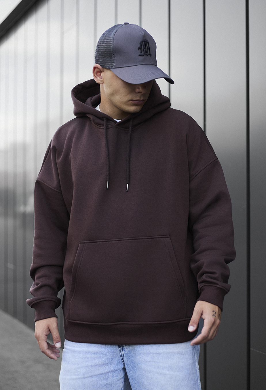 Толстовка чоловіча Staff brown oversize fleece коричнева однотонна тепла стильна на флісі ...