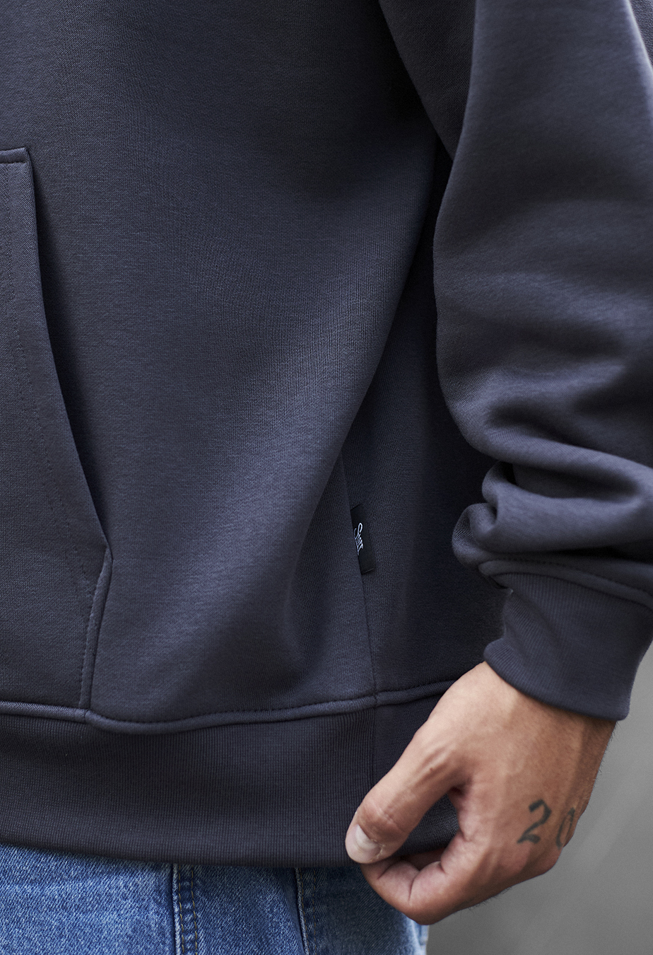 Толстовка чоловіча Staff dark gray oversize fleece темно-сіра однотонна тепла недорога бавовняна ...