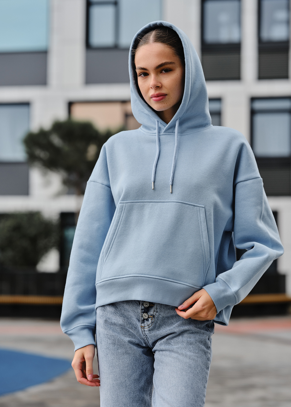 Толстовка жіноча Staff ti light blue oversize fleece світло-синя однотонна недорога утеплена на ...
