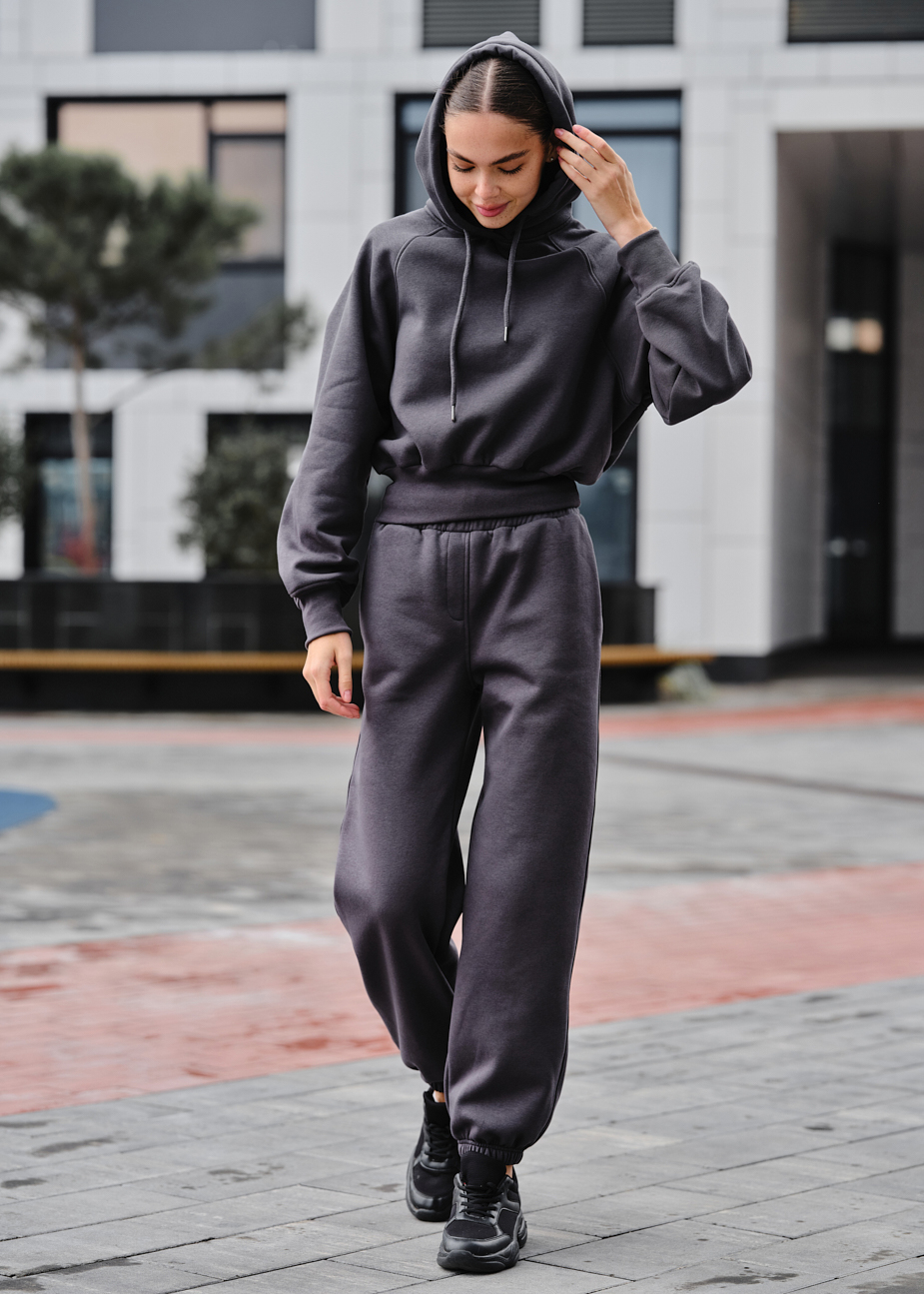 Костюм жіночий спортивний Staff meg dark gray fleece темно-сірий недорогий на флісі теплий ...