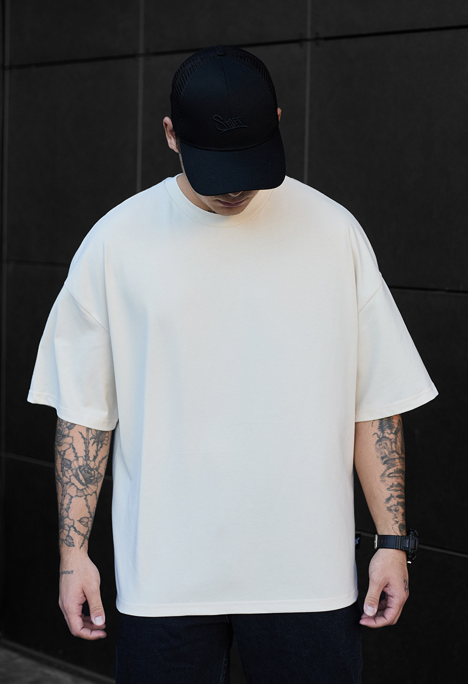 Футболка чоловіча Staff milk basic oversize молочного кольору молодіжна базова однотонна ...