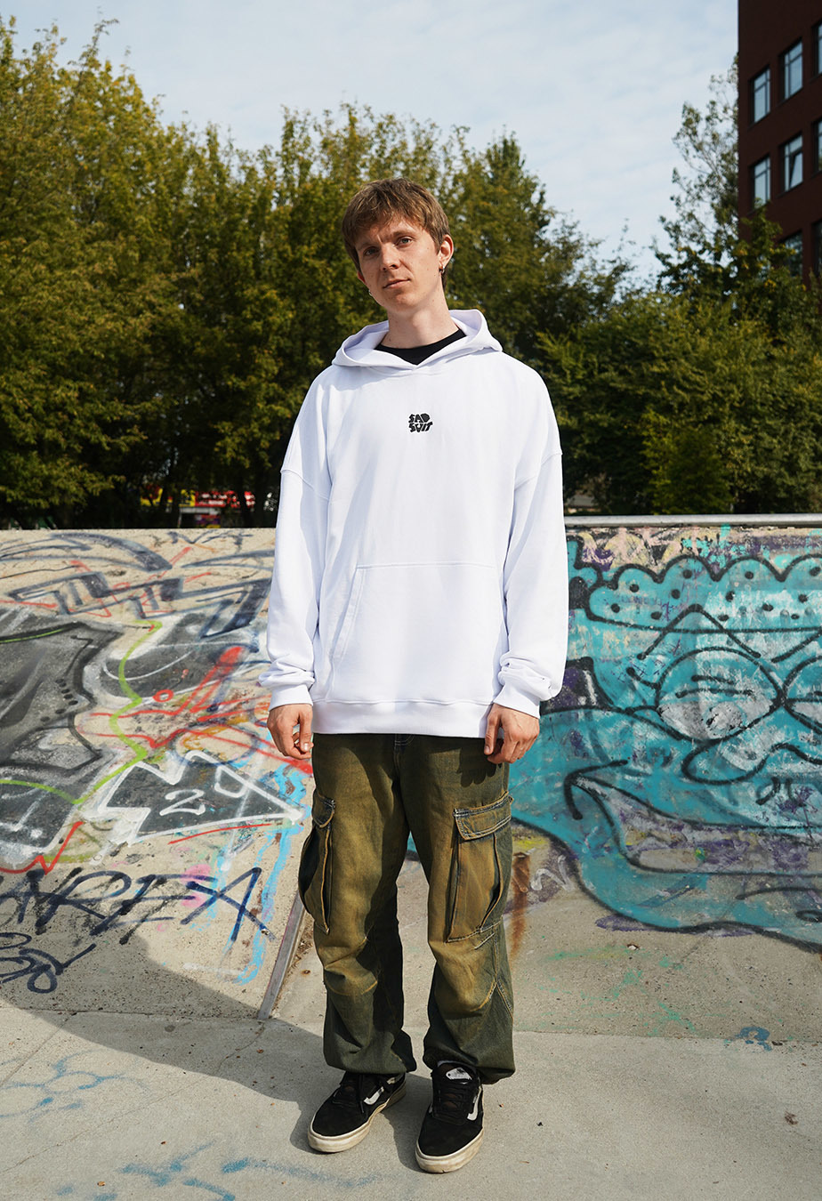 Толстовка чоловіча Staff x SadSvit white logo oversize біла оверсайз з ...