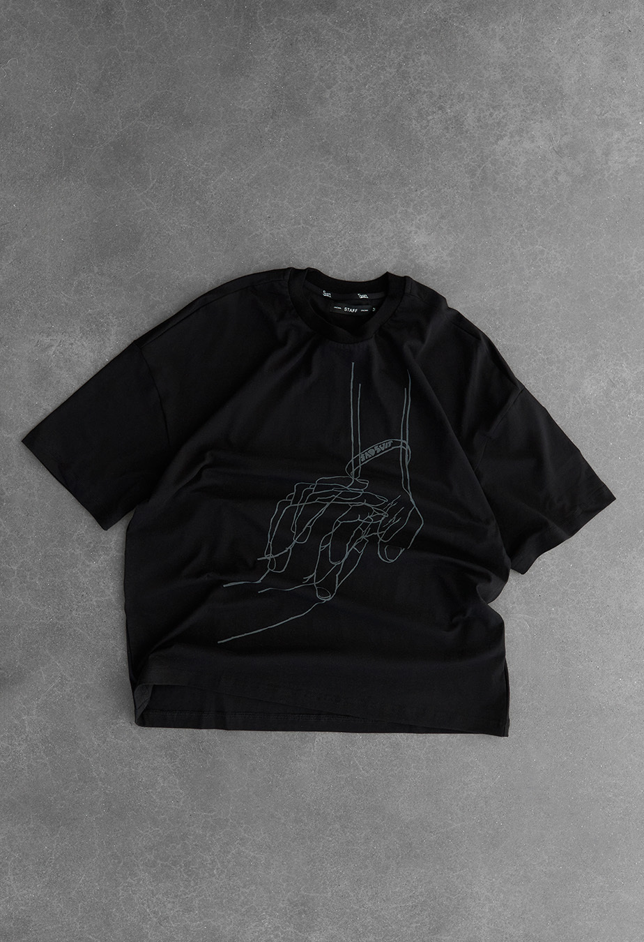 Футболка чоловіча Staff x SadSvit Персонажі oversize чорна з надписом ...