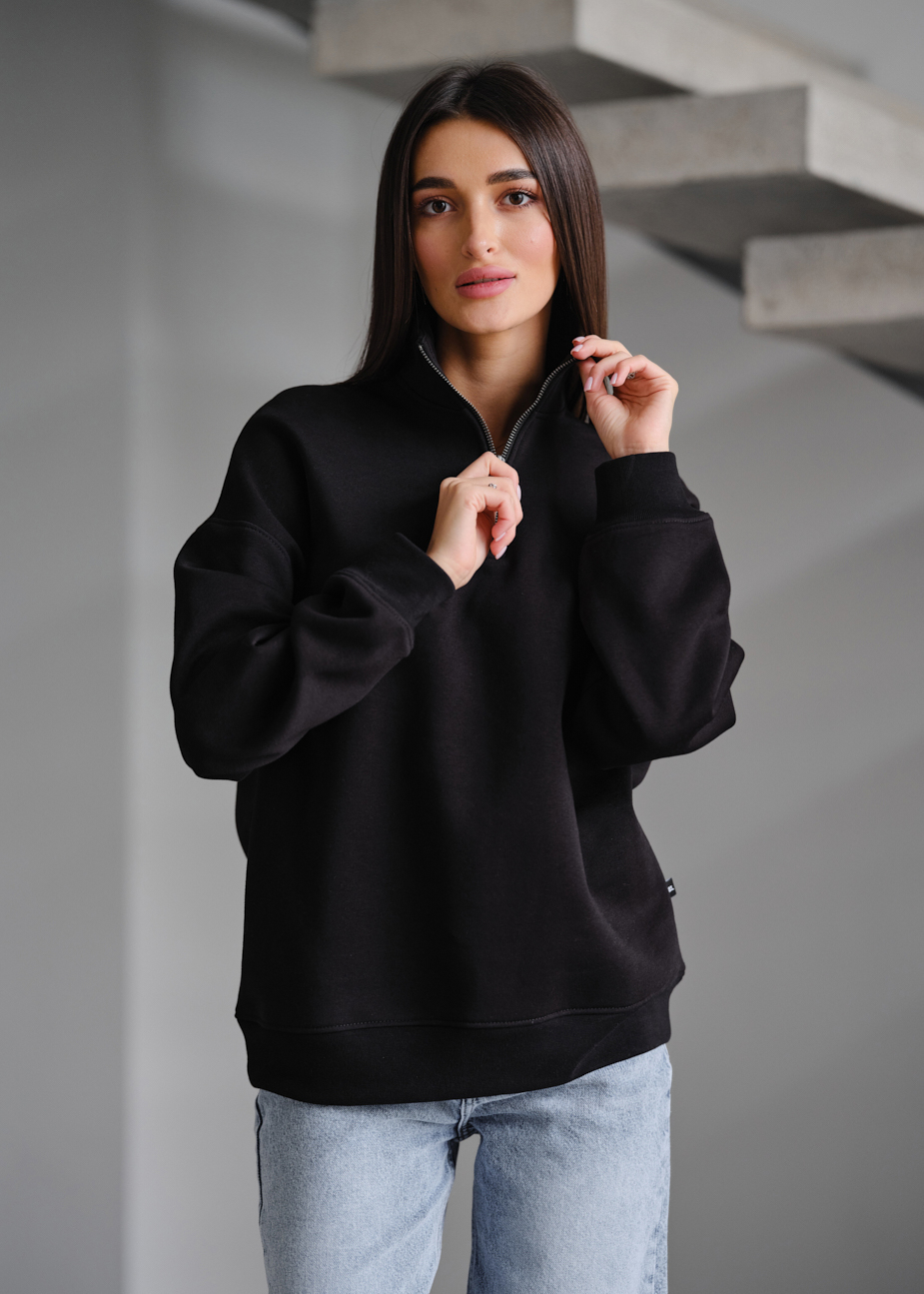 Олімпійка жіноча Staff le black fleece oversize чорна на блискавці молодіжна оверсайз бавовняна ...