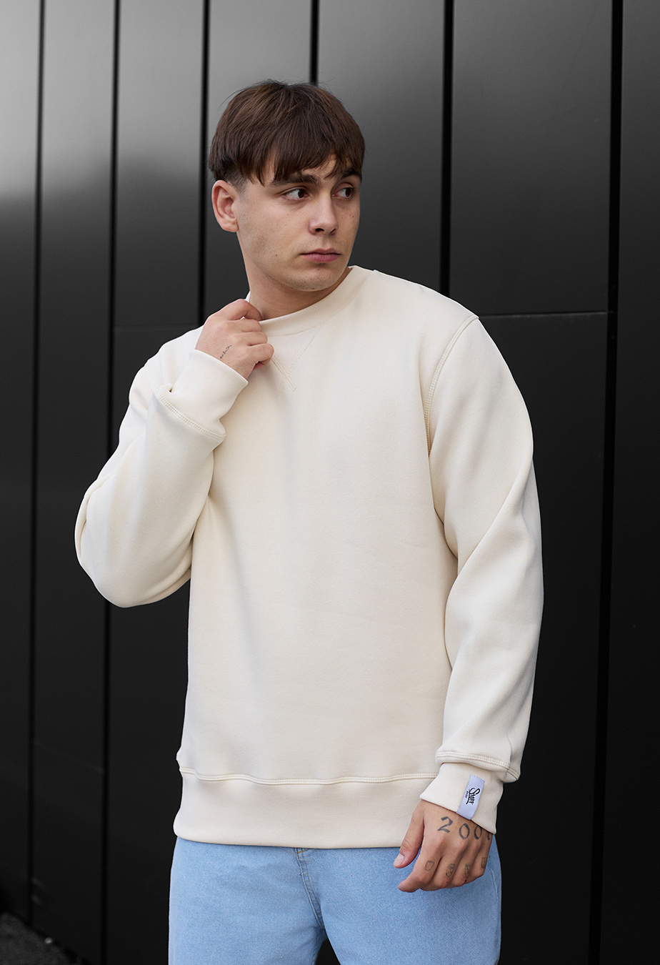 Світшот чоловічий Staff milk basic fleece молочного кольору на флісі утеплений однотонний ...