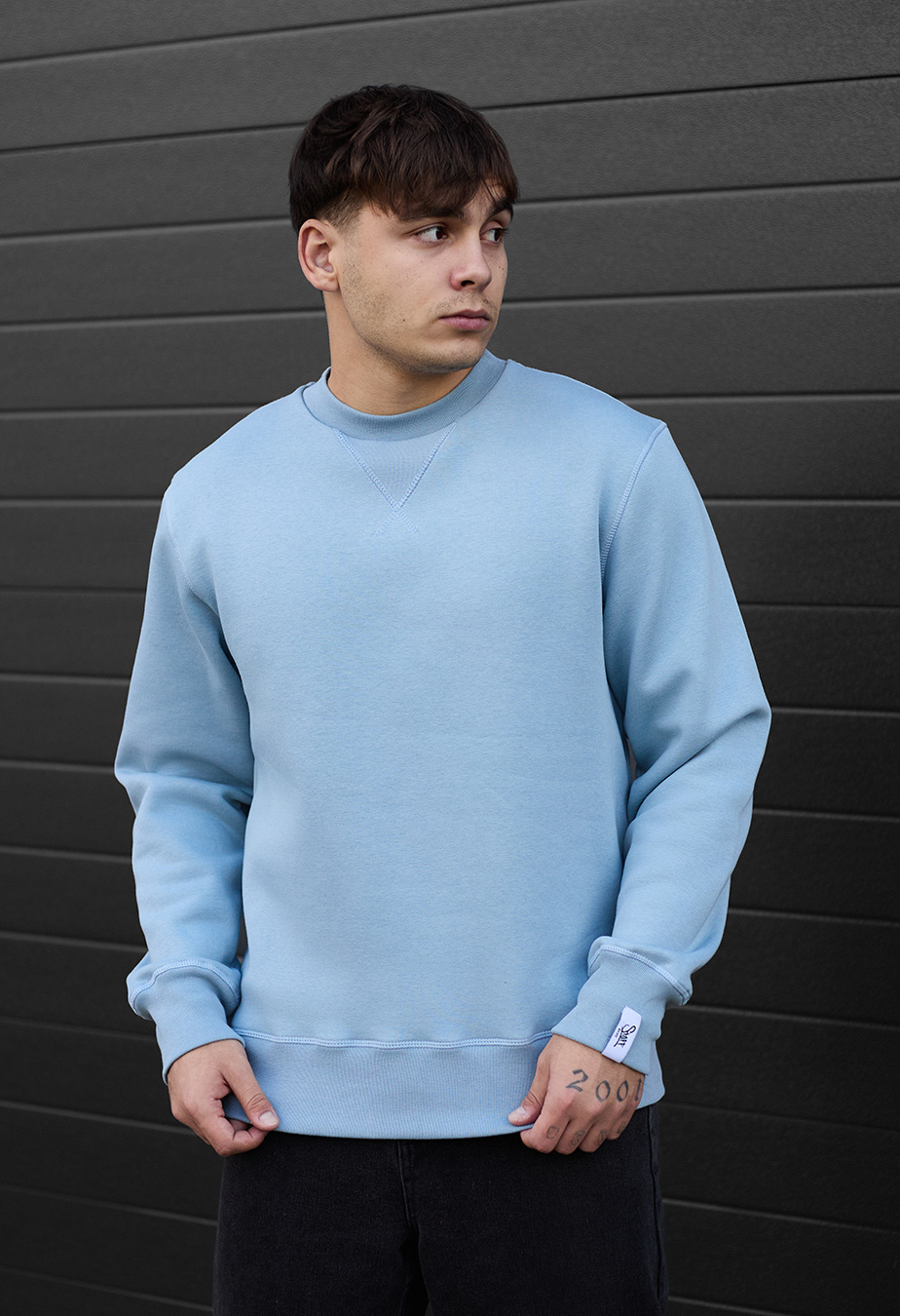 Світшот чоловічий Staff light blue basic fleece блакитний утеплений бавовняний на флісі стильний ...