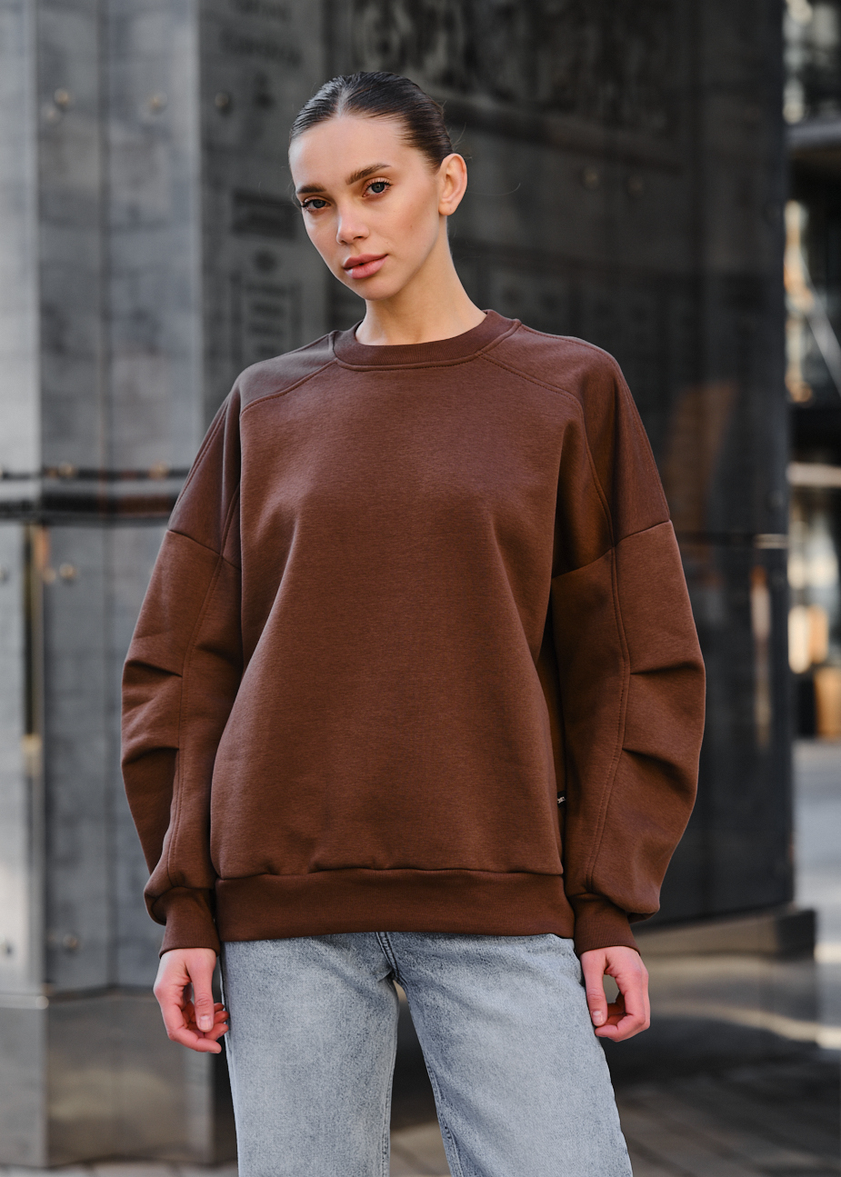 Світшот жіночий Staff brown oversize fleece коричневий утеплений на флісі бавовняний оверсайз ...