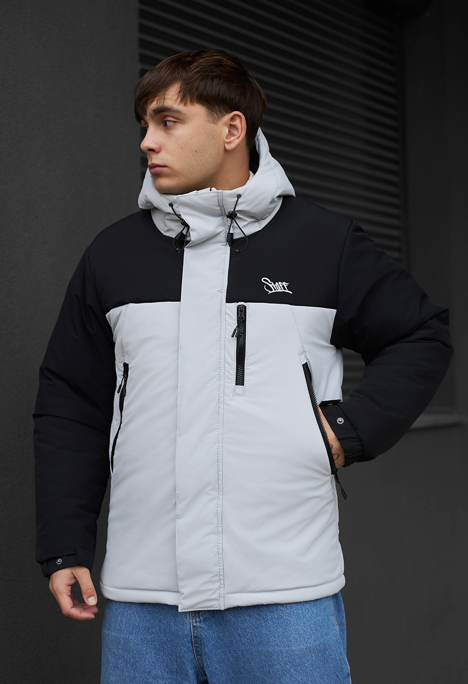 Зимова куртка чоловіча Staff pix black & light gray світло-сірий/чорний для хлопця утеплена з ...